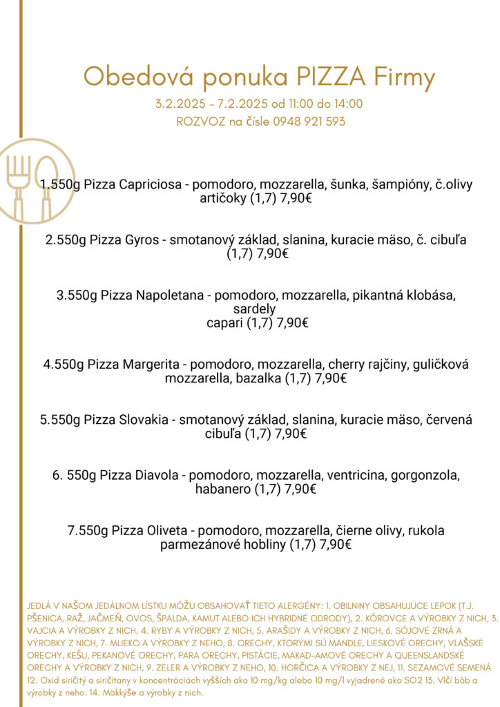 Obedové menu - Bellissimo